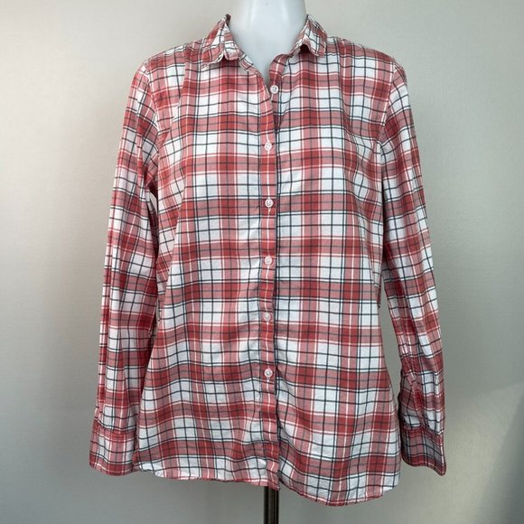 Garnet Hill | Tops | Garnet Hill Top 8 Plaid Orange Gray White Cotton ...